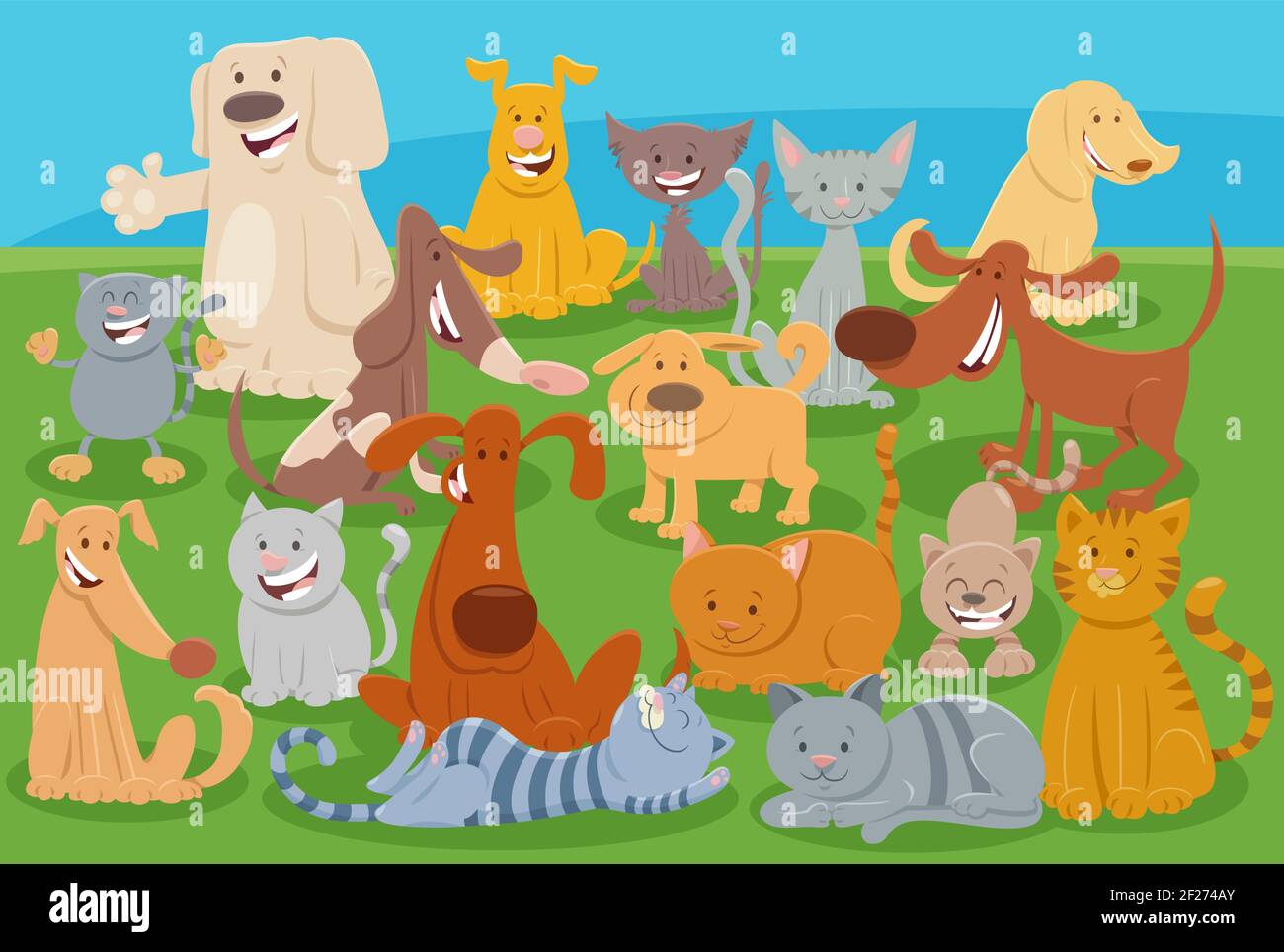 Cartoon illustration of comic cats and dogs comic animal characters ...
