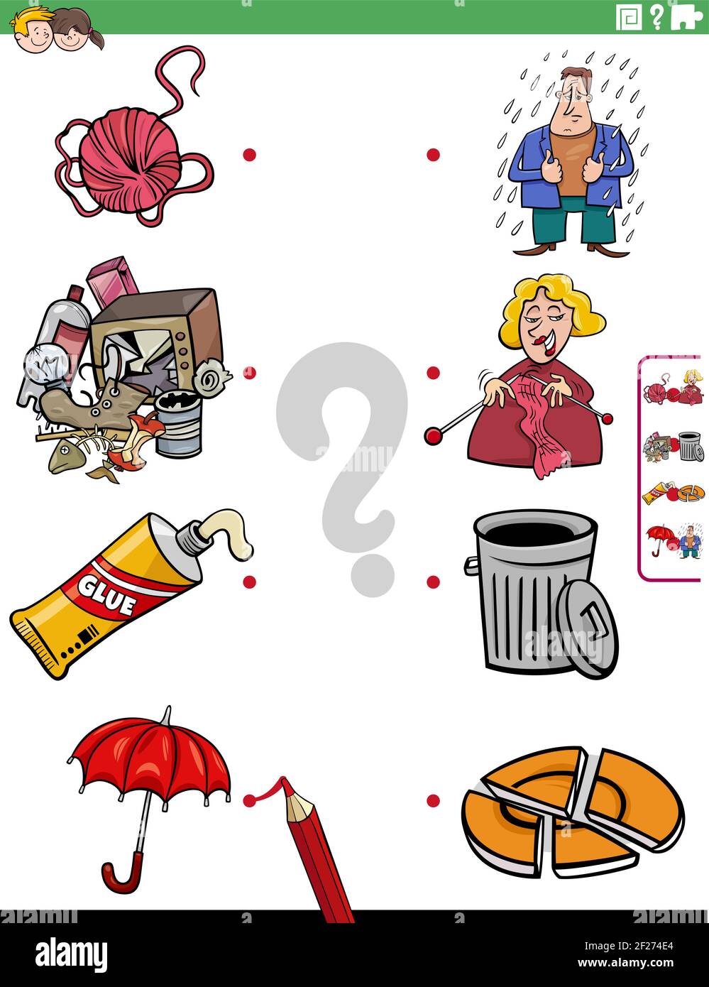 Cartoon illustration of educational matching game for children with ...