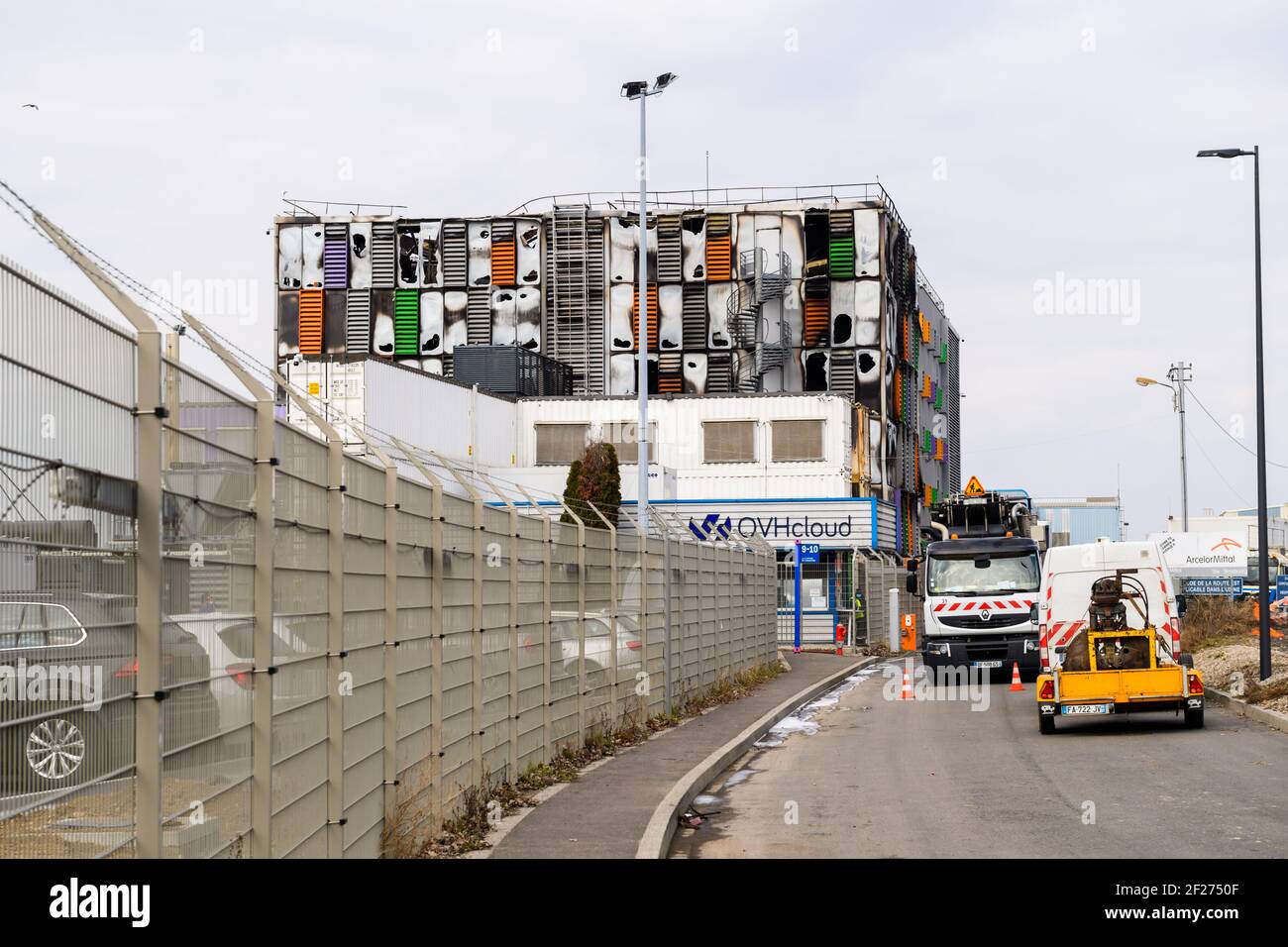 Strasbourg, France - Mar 10, 2021: Truck on street with view of burnt ...