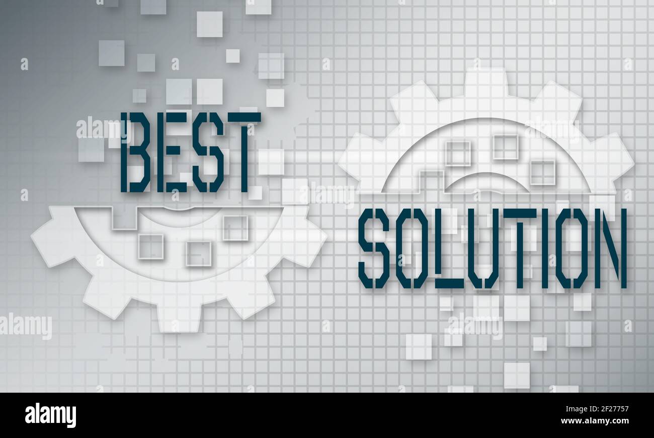 A 3d rendering of the phrase "Best solution" on the mechanism of gears ...