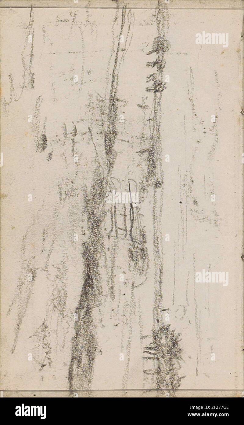 Flat landscape with trees.Leaf 53 verso from a sketchbook with 53 ...