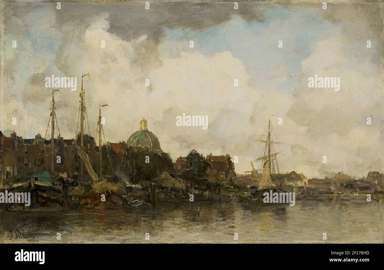 Townscape with a Domed Church.Cityscape with a dome sticking out above ...