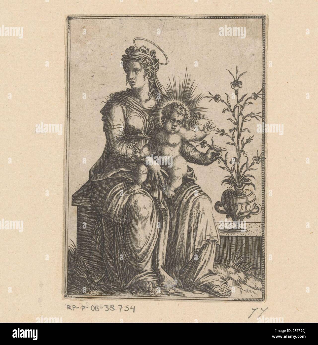 Maria with kid.maria sitting with the Christ child on his lap. Next to ...