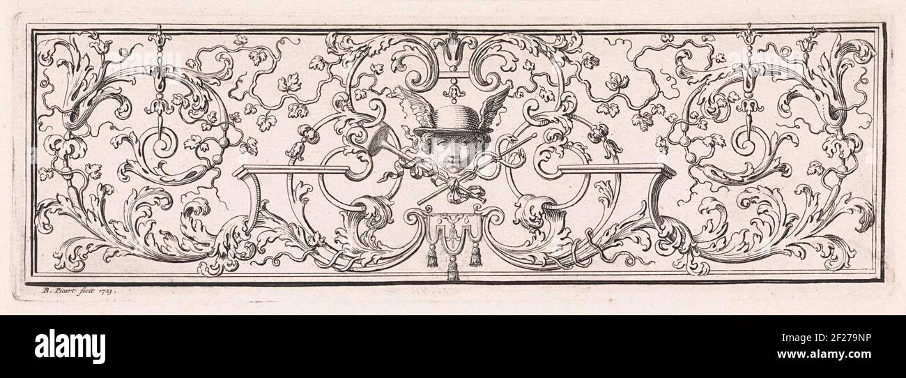 Ornament met een Mercuriusgezicht.Grotesken with Mercury's face in the ...