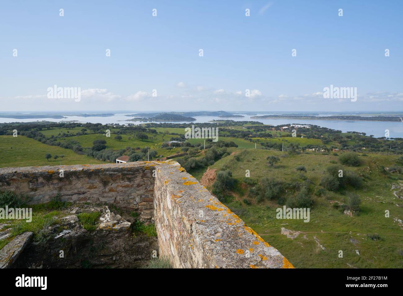 Lake water reservoir of Alqueva Dam landscape from Mourao castle in ...