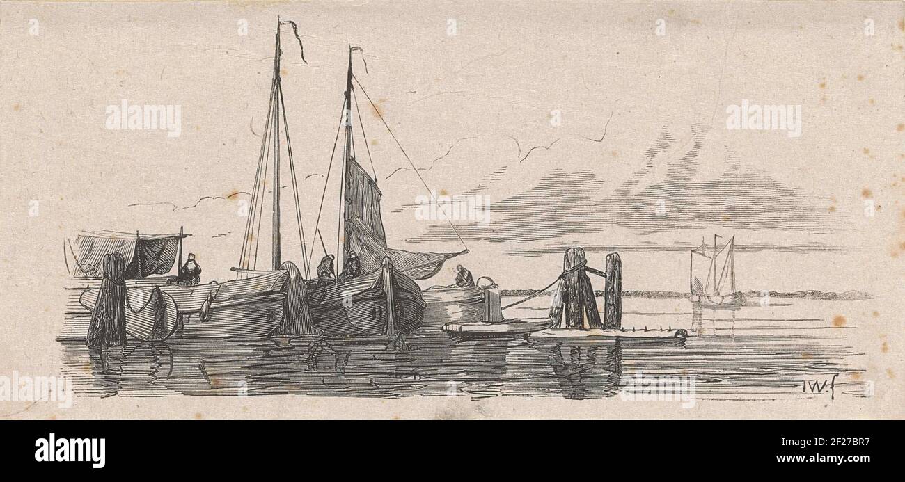 Three landscaped ships with figures at work Stock Photo - Alamy