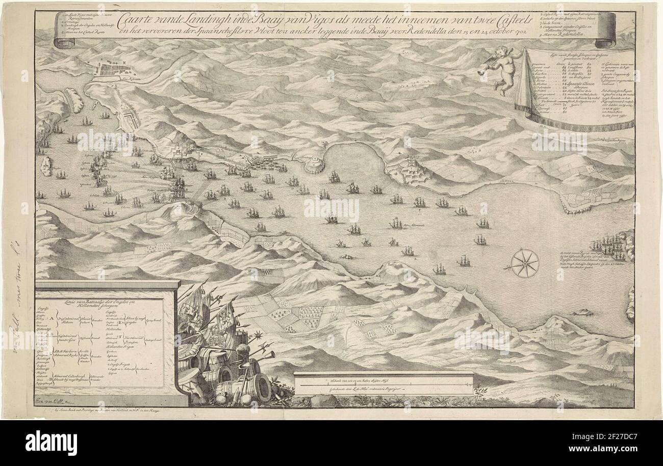 Map of the Battle of Vigo who took place on October 23, 1702 between ...