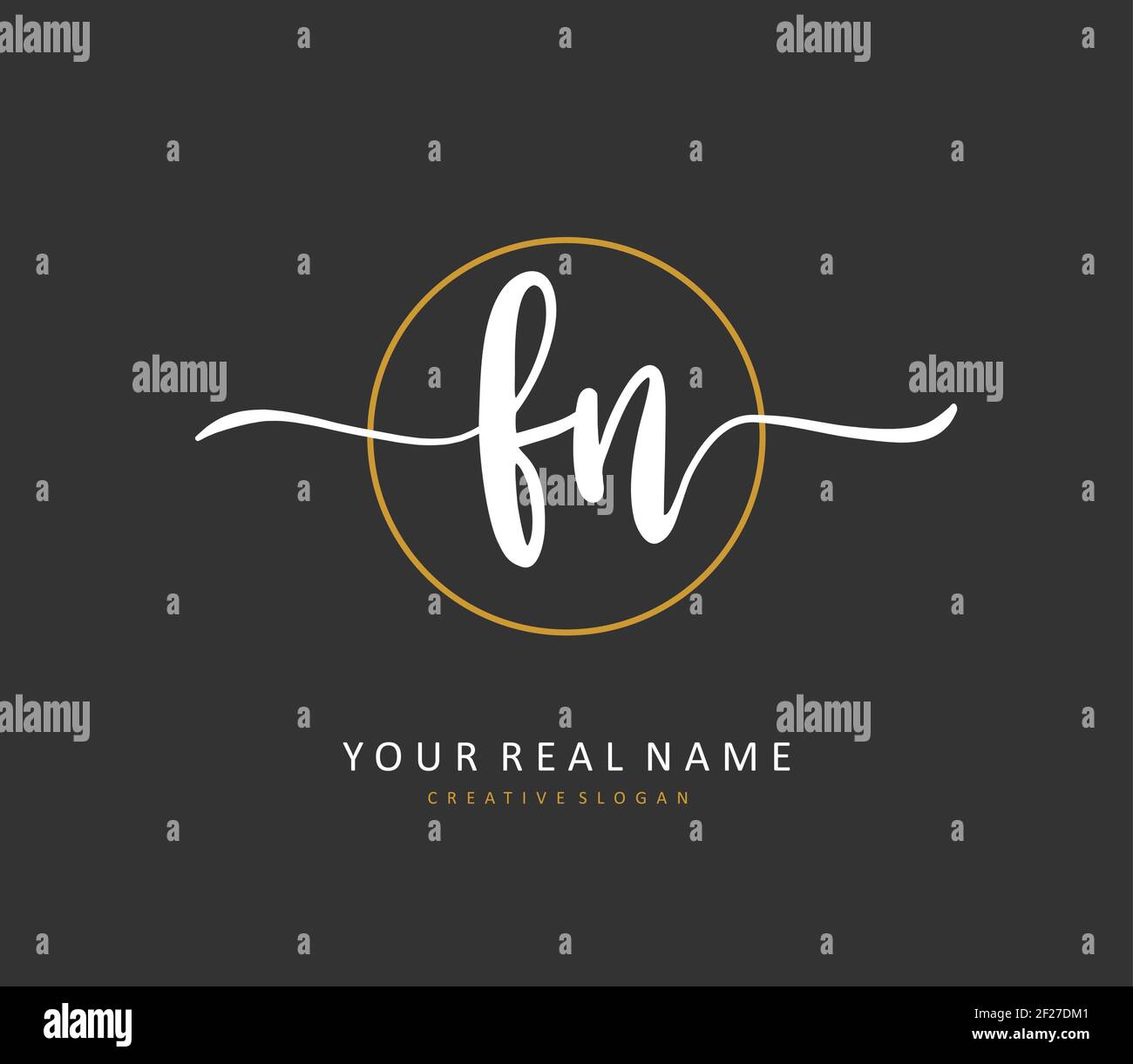 F N FN Initial letter handwriting and signature logo. A concept ...