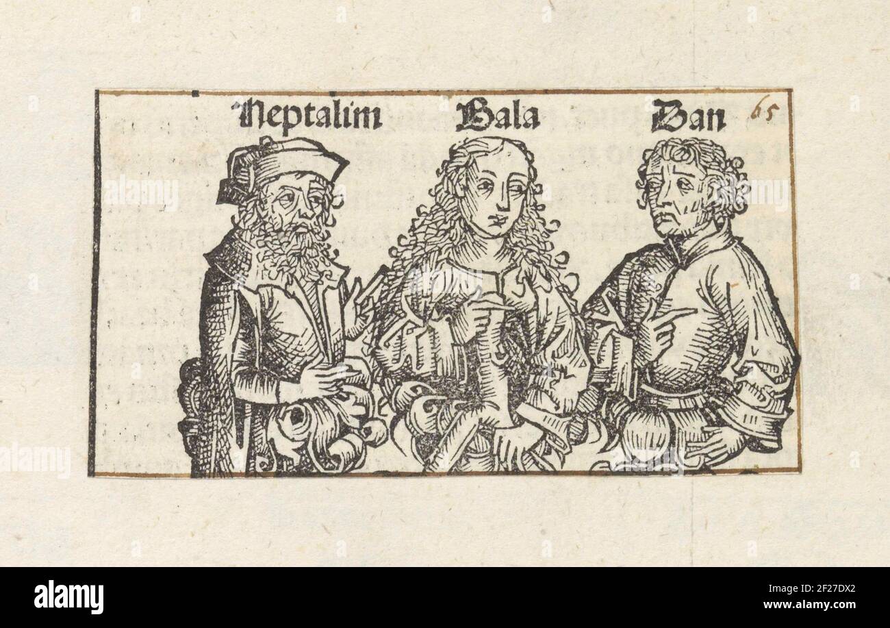 Bilha en haar twee zonen; Neptalim / Bala / Dan; Liber Chronicarum ...