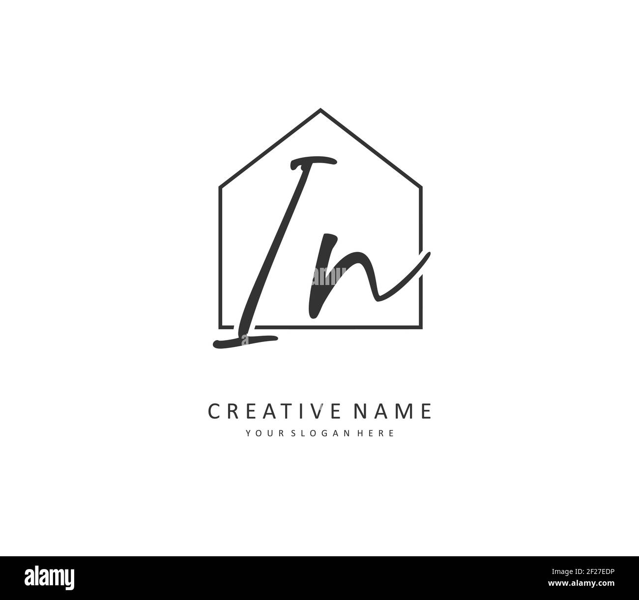 I N IN Initial letter handwriting and signature logo. A concept ...