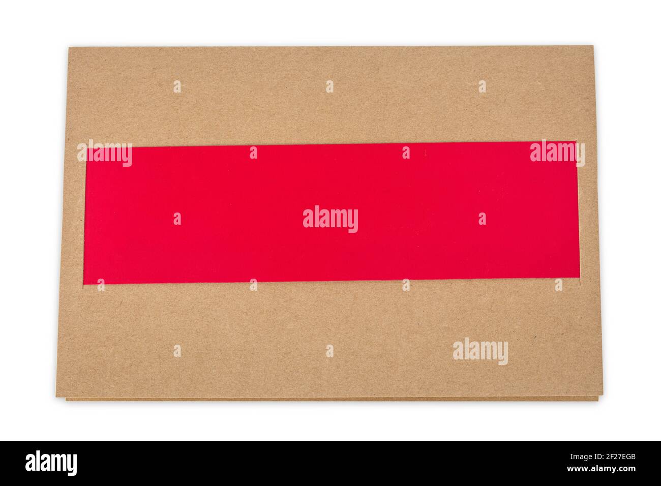 Beige Greeting card with red insert over white background Stock Photo ...