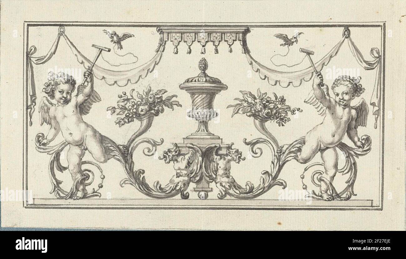 Panel filling with Putti with birds. Design for a print Stock Photo - Alamy