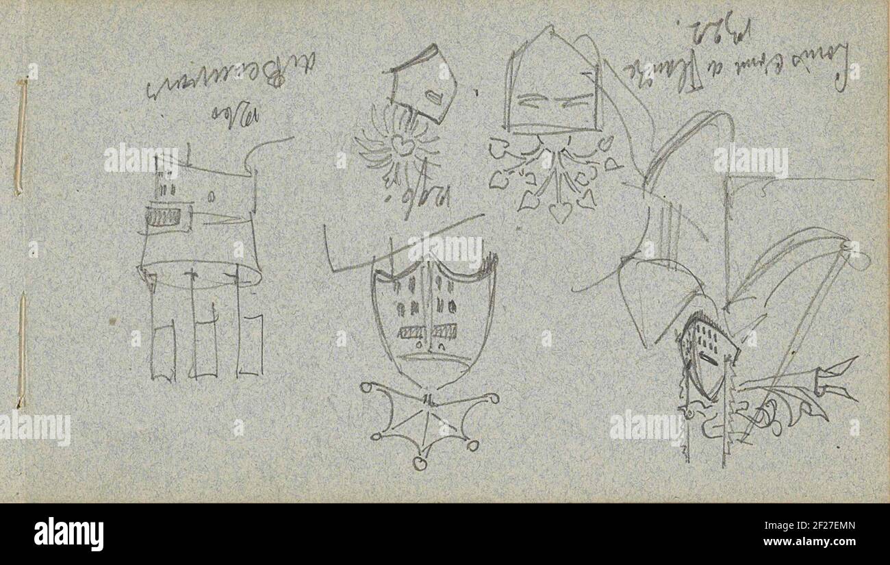 Helmets and weapons, possible attributes of Louis II from Nevers.Leaf ...