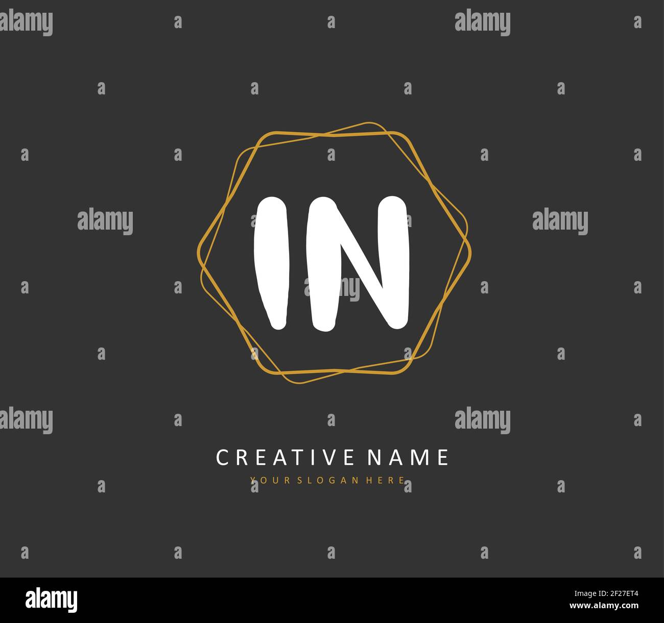 I N IN Initial letter handwriting and signature logo. A concept ...
