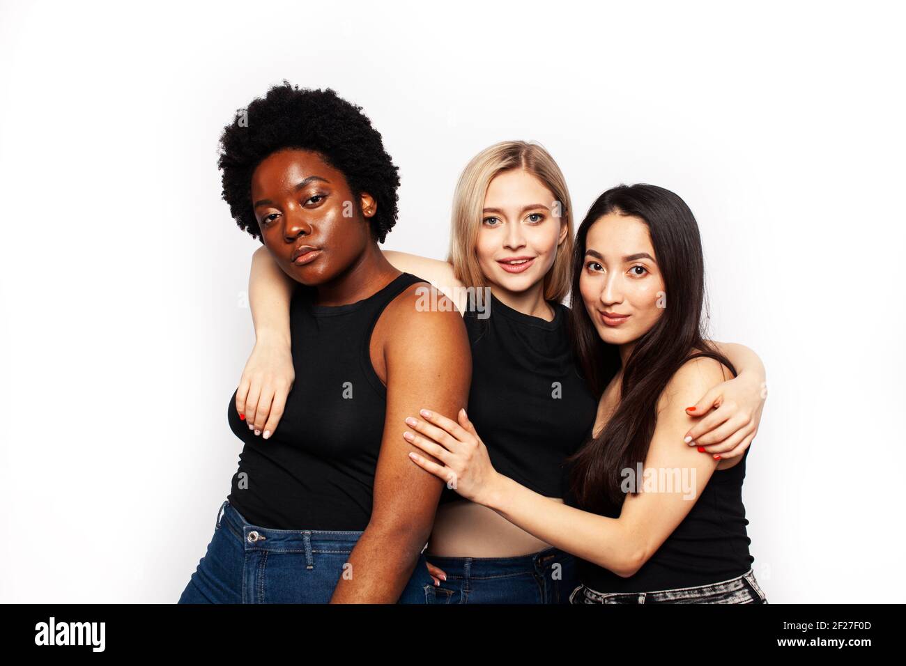 diverse multi nation girls group, teenage friends company cheerful ...
