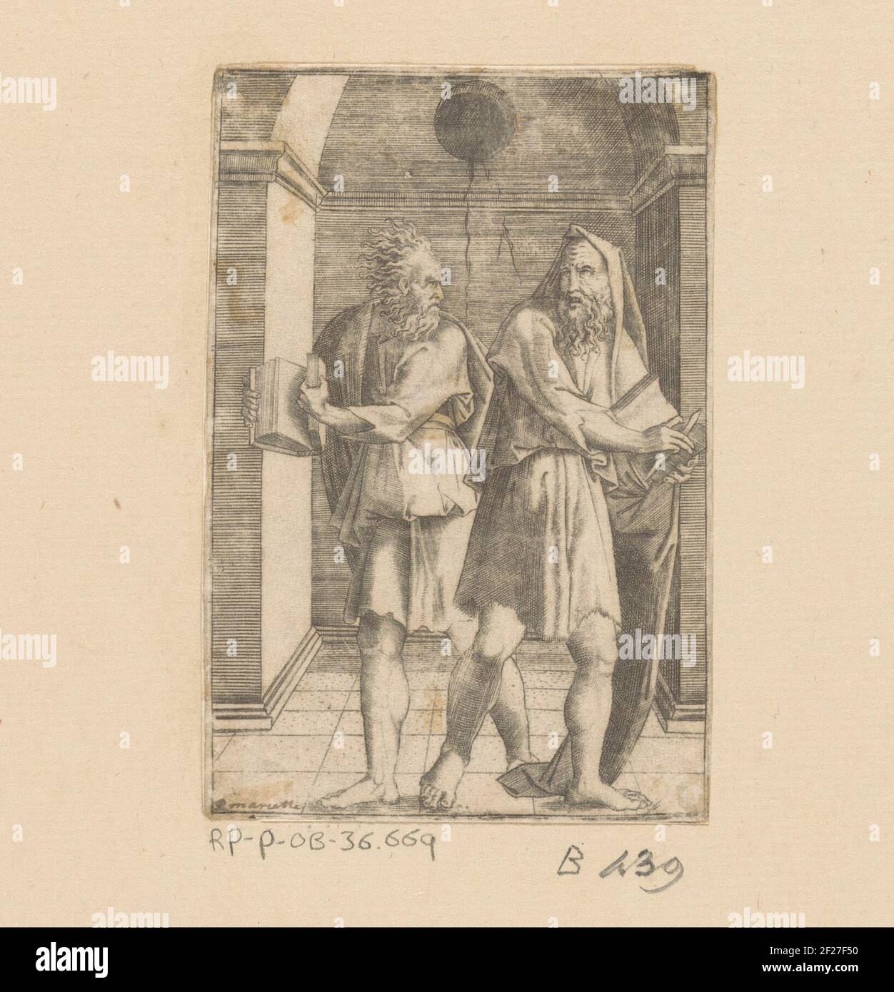 Two philosophers.twee philosophers stand side by side in disagreement ...