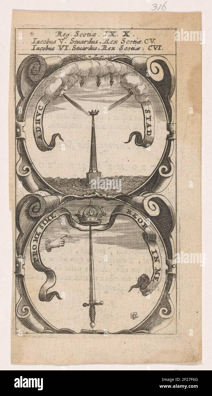 Kroon boven een obelisk in zee / Kroon op de punt van een zwaard; Adhuc ...