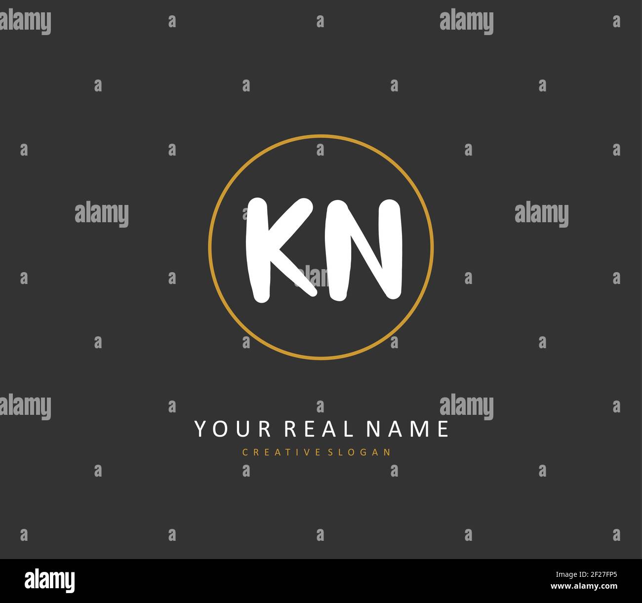 K N KN Initial letter handwriting and signature logo. A concept ...