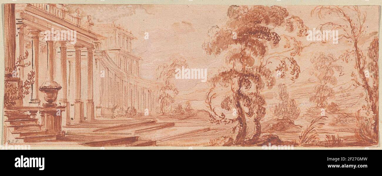 Landscape with palace with concave facade Stock Photo - Alamy