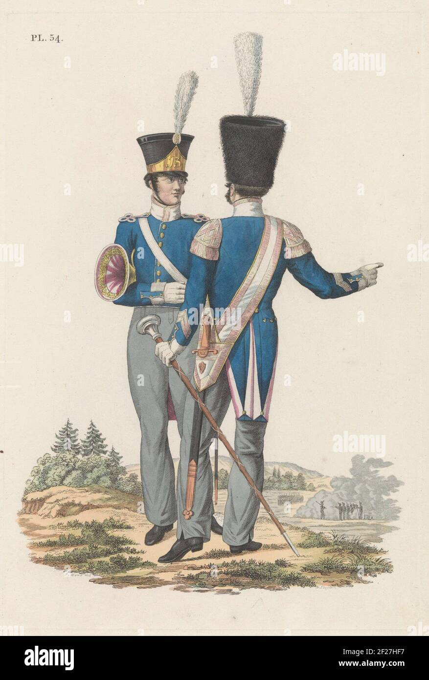 Tamboer-Majoor, en Muzijkant, beide der Nationale Infanterie.A Dutch ...