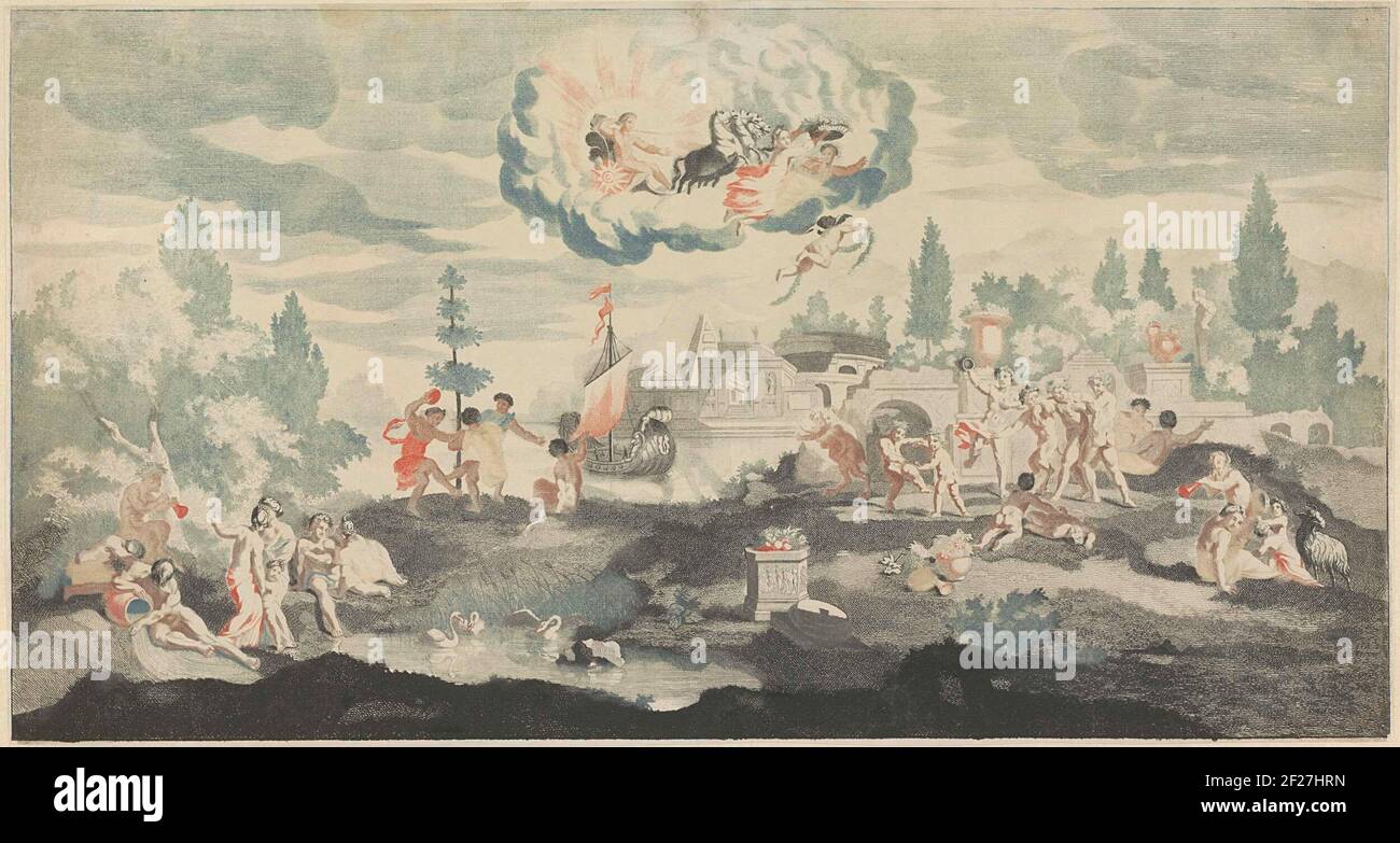 Zonnegod Apollo rijdt in zijn wagen langs de hemel.The Sun God Apollo ...