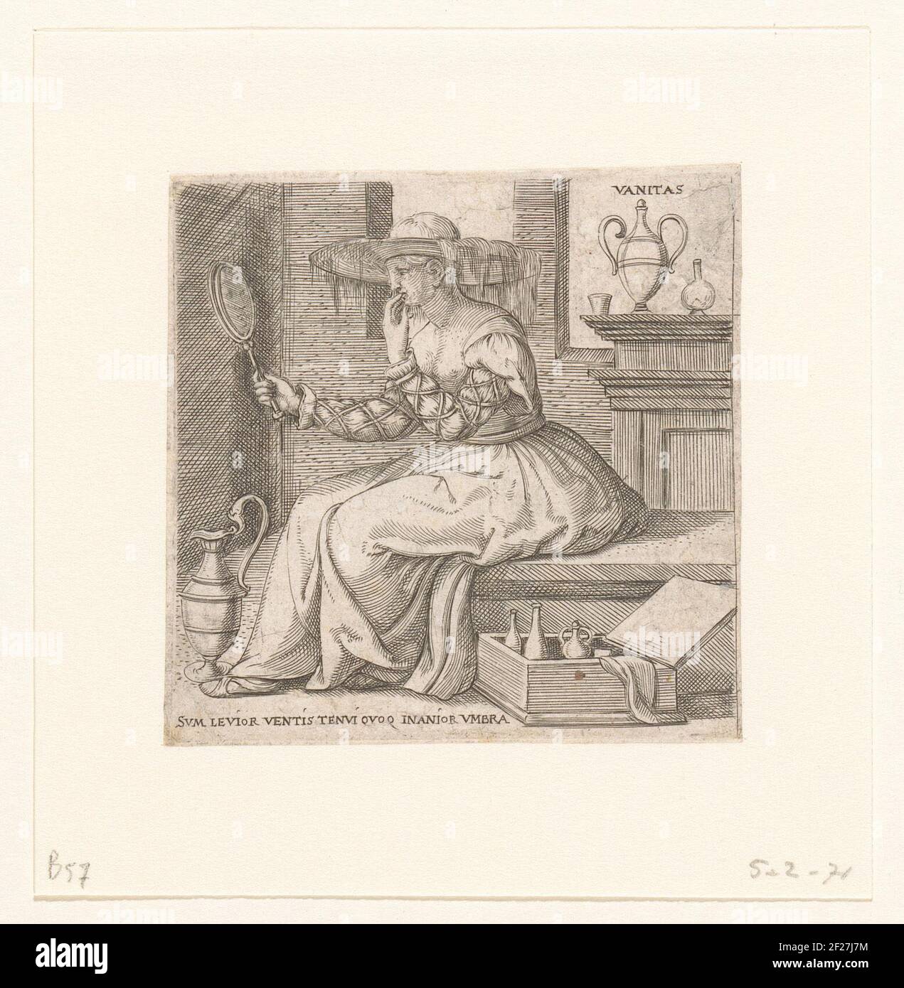 Vanity; Vanitas; Emblematic figures. Standard (vanitas) as sitting ...