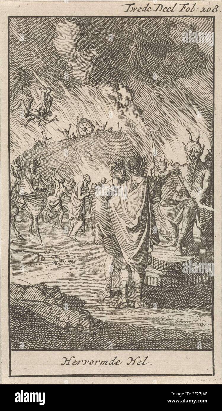 In the foreground two Roman poets in conversation with a devil on a ...