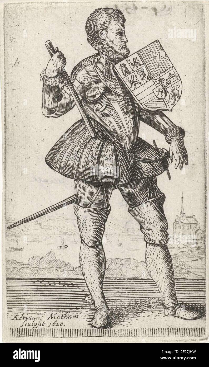 Portrait of Philip II, king of Spain, standing to the right in a ...