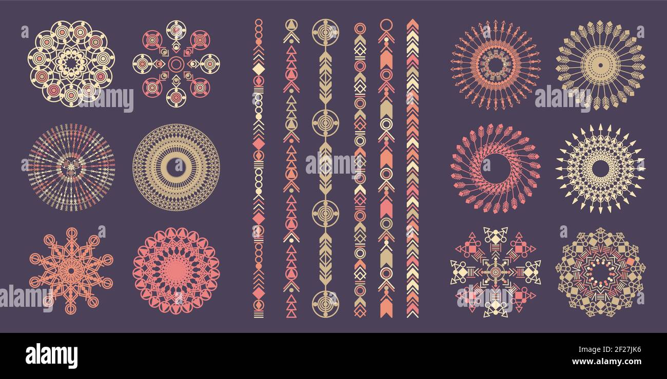 Ethnic hand drawn vector line border set. Boho fashion style pattern ...