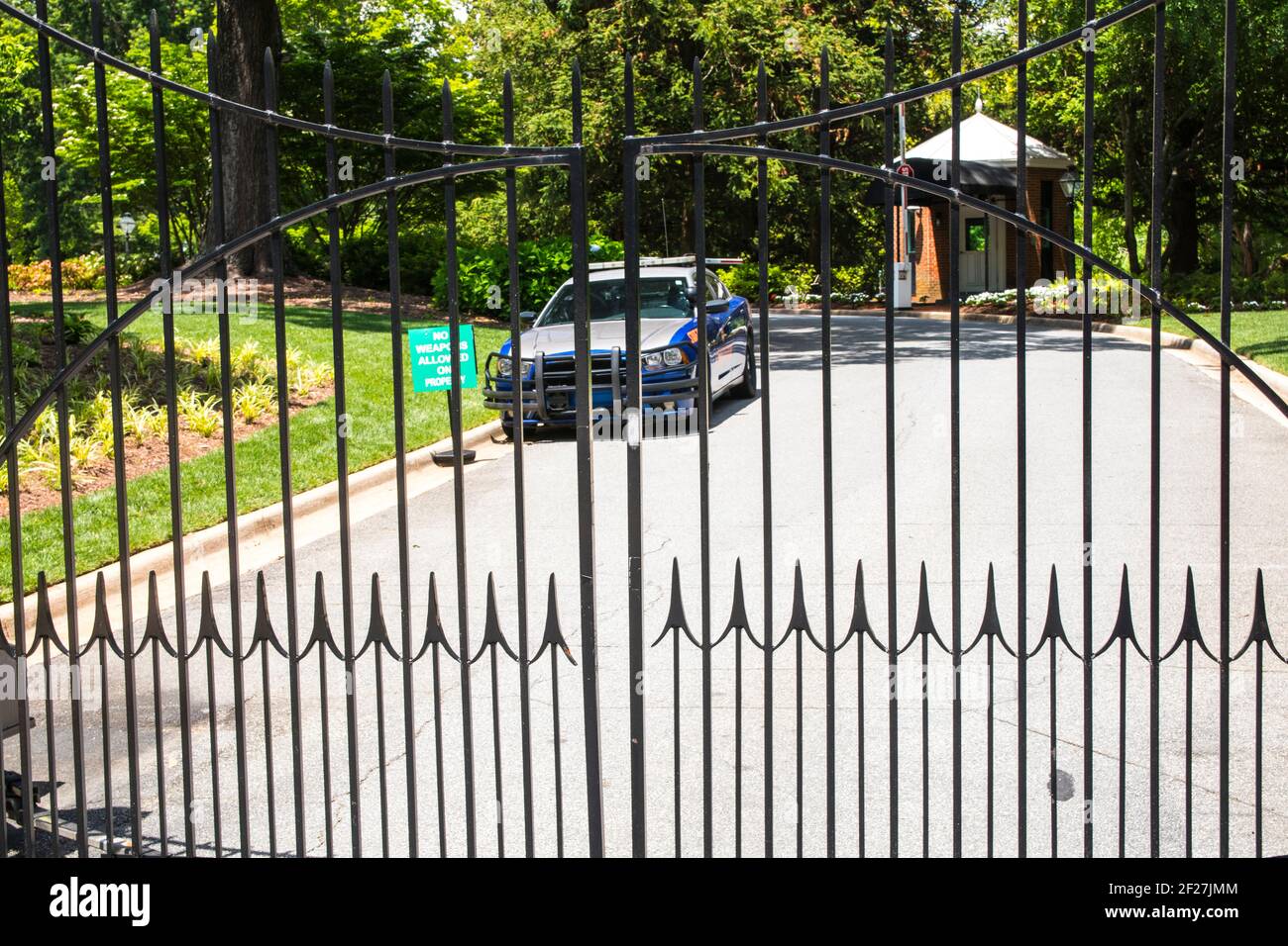 Buckhead, Ga / USA - 05 31 20: State Patrol guards a gate at the ...