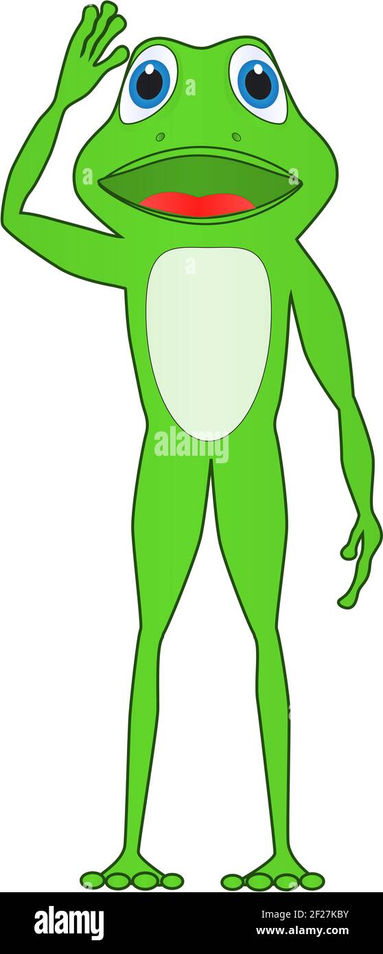cartoon of a friendly cute frog waving Stock Photo - Alamy