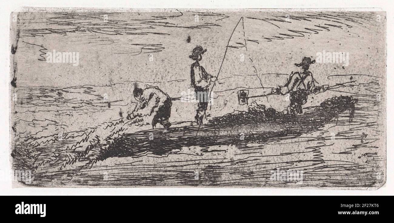 Boat with three fishermen Stock Photo - Alamy