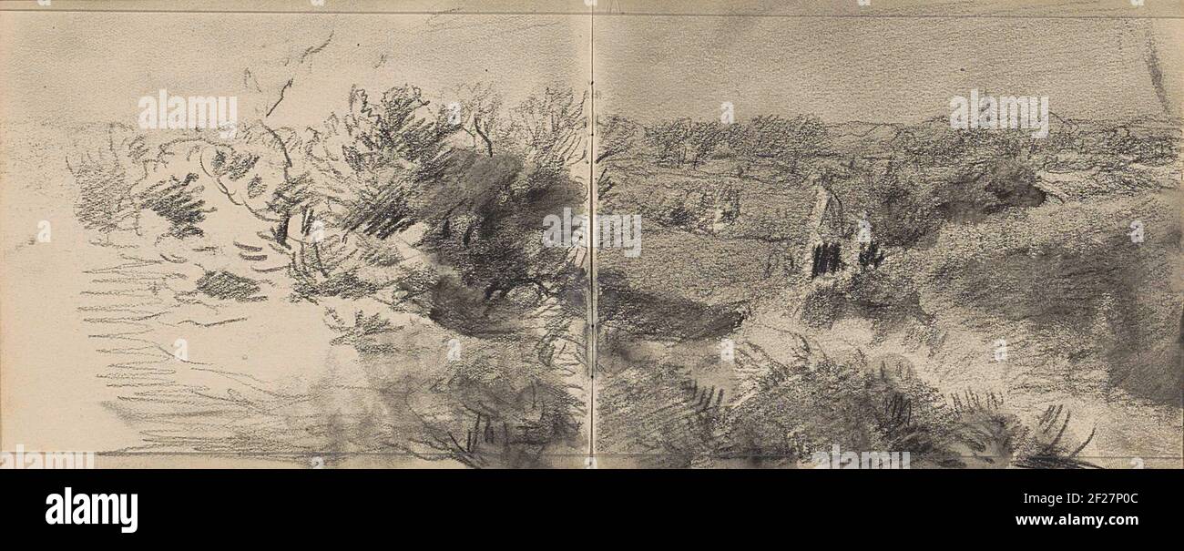 Figures in a landscape, possibly a dune landscape.Figures in a ...