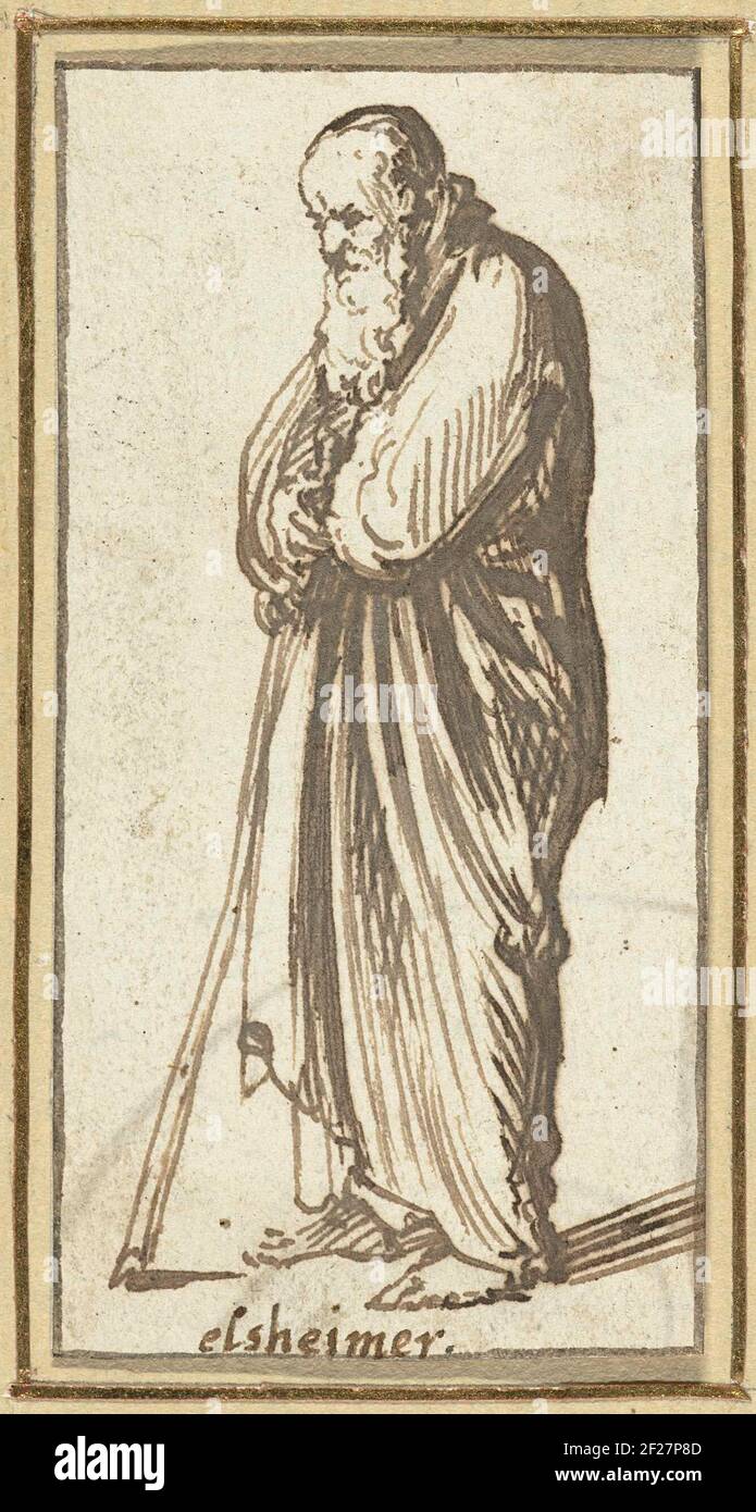 Old man in long robe.Standing old man in Long Robes, On Stick Stock ...