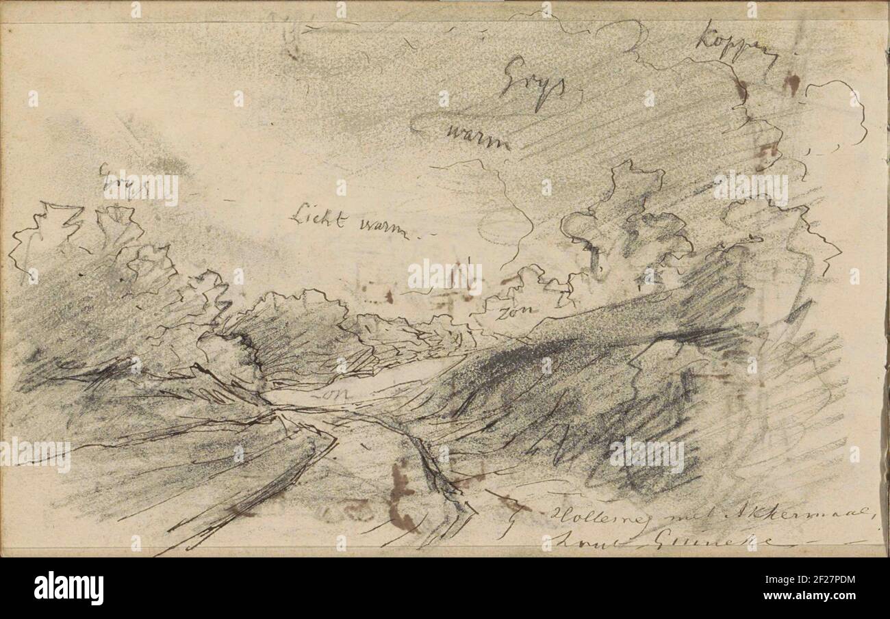 Country road with separation hedge.Leaf 5 verso from a sketchbook with ...