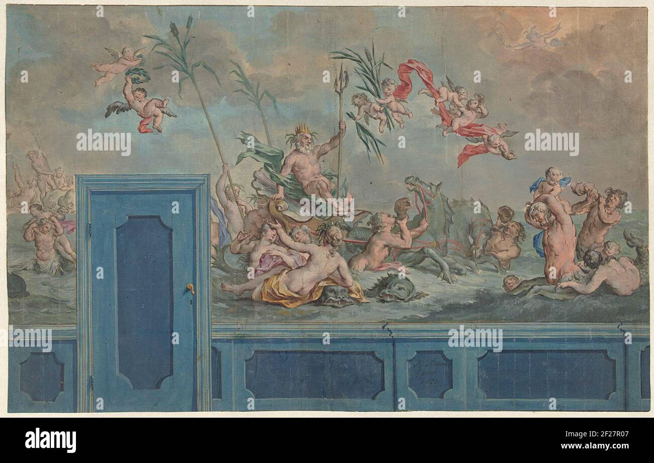 Design for a wall decoration with Neptune and its effect. Design for a ...