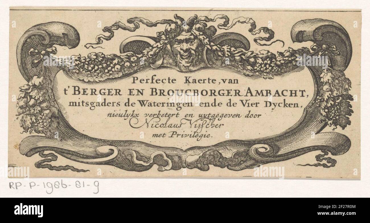 Cartouche with mask and garlands; Perfect Kaerte, from t 'Berger and ...