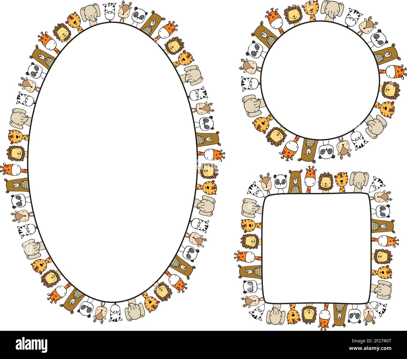 vector cartoon zoo animals border frame card background set Stock ...