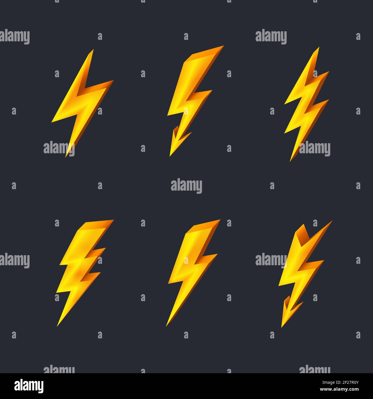 Gold lightning icons on black background vector illustration Stock ...