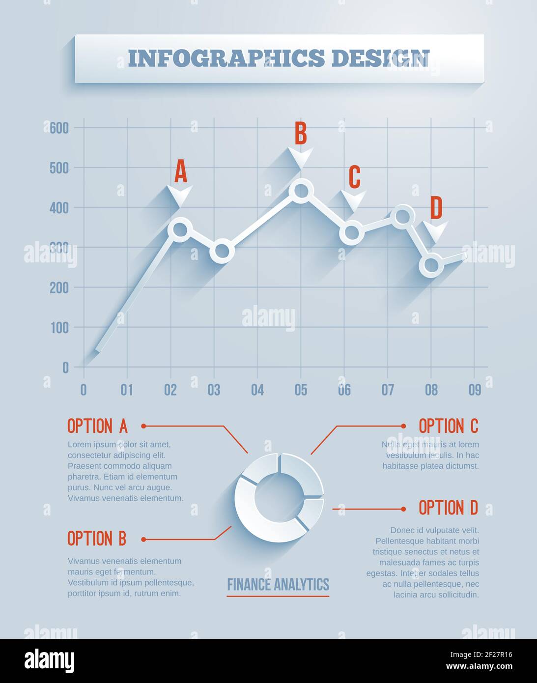 3D Paper Infographics, chart with long shadows. Vector Illustration ...
