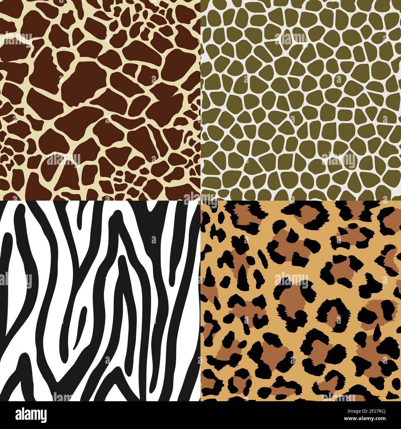 Seamless Animal Skin Pattern set: giraffe leopard zebra snake Stock ...