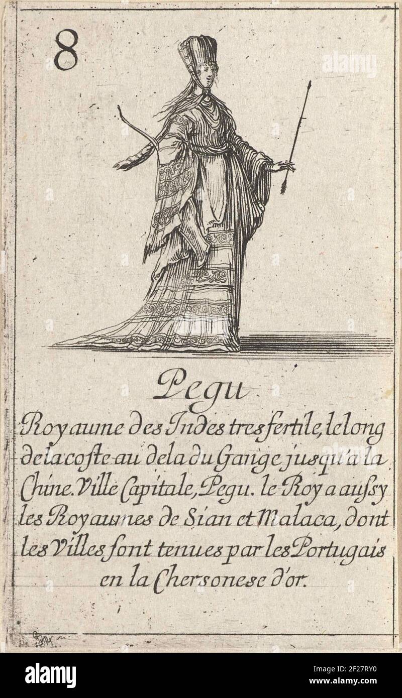 Vrouw uit Pegu; Pegu; Kaartspel geografie; Jeu de la géographie.Playing ...