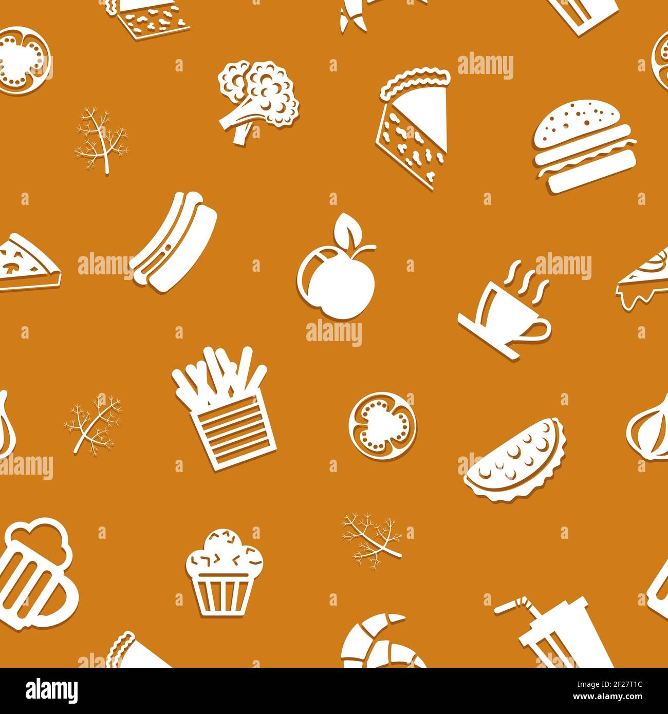Seamless Fast food background, food icons on appetizing background ...