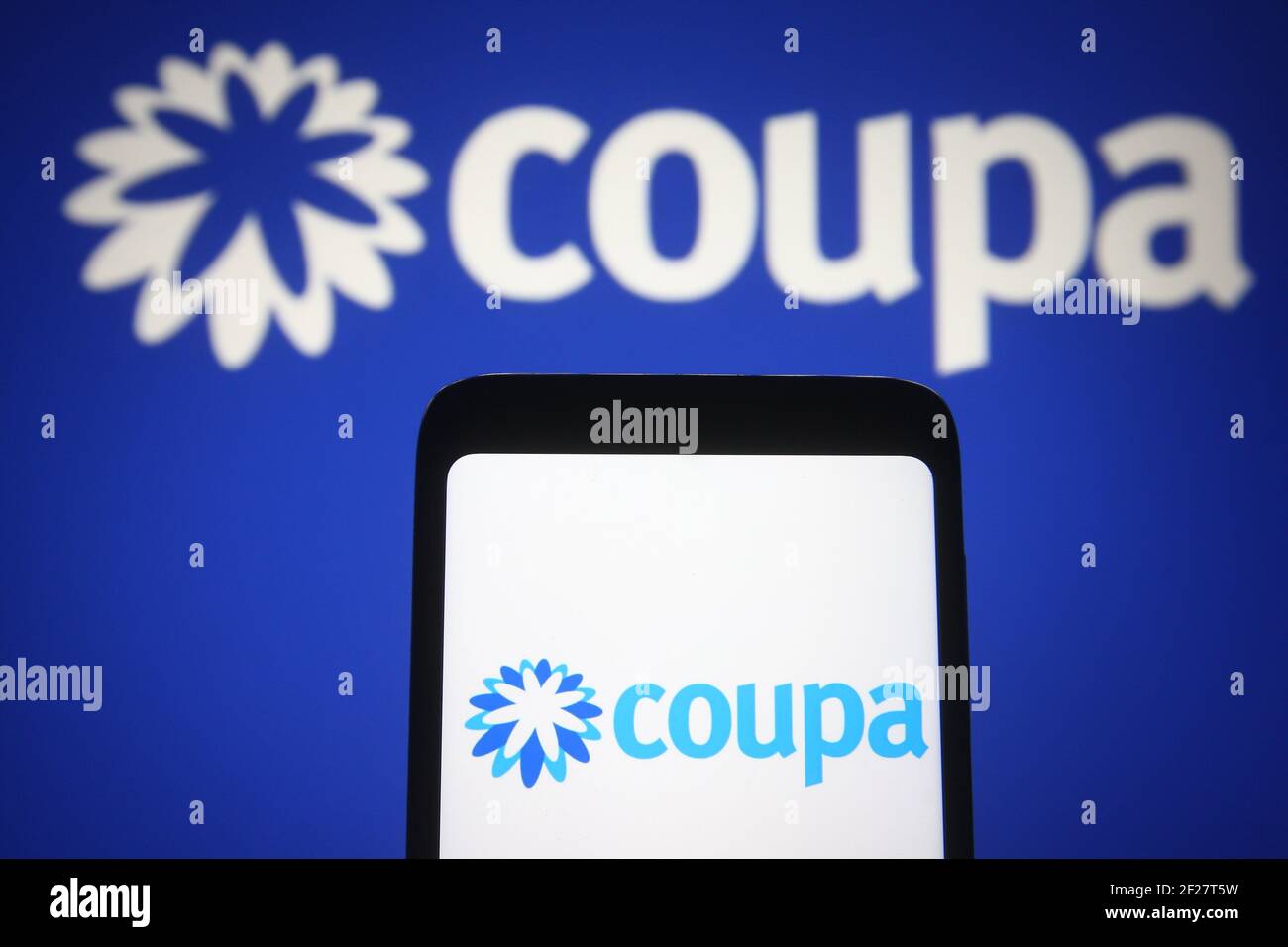 In this photo illustration, the Coupa Software logo of a global ...