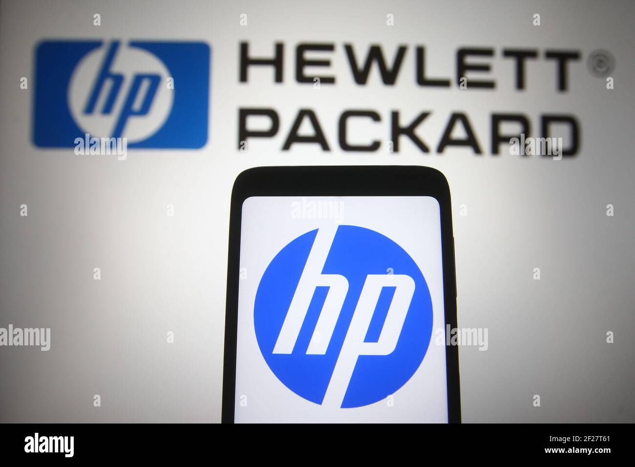 In this photo illustration, the Hewlett-Packard (HP) logo seen ...