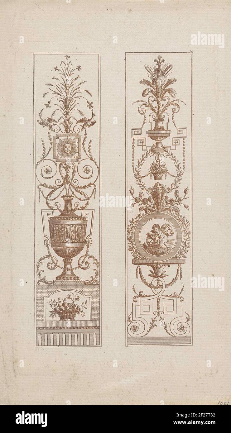 Twee arabesken met vaas en medaillon; Ontwerpen van arabesken; Cahies d ...