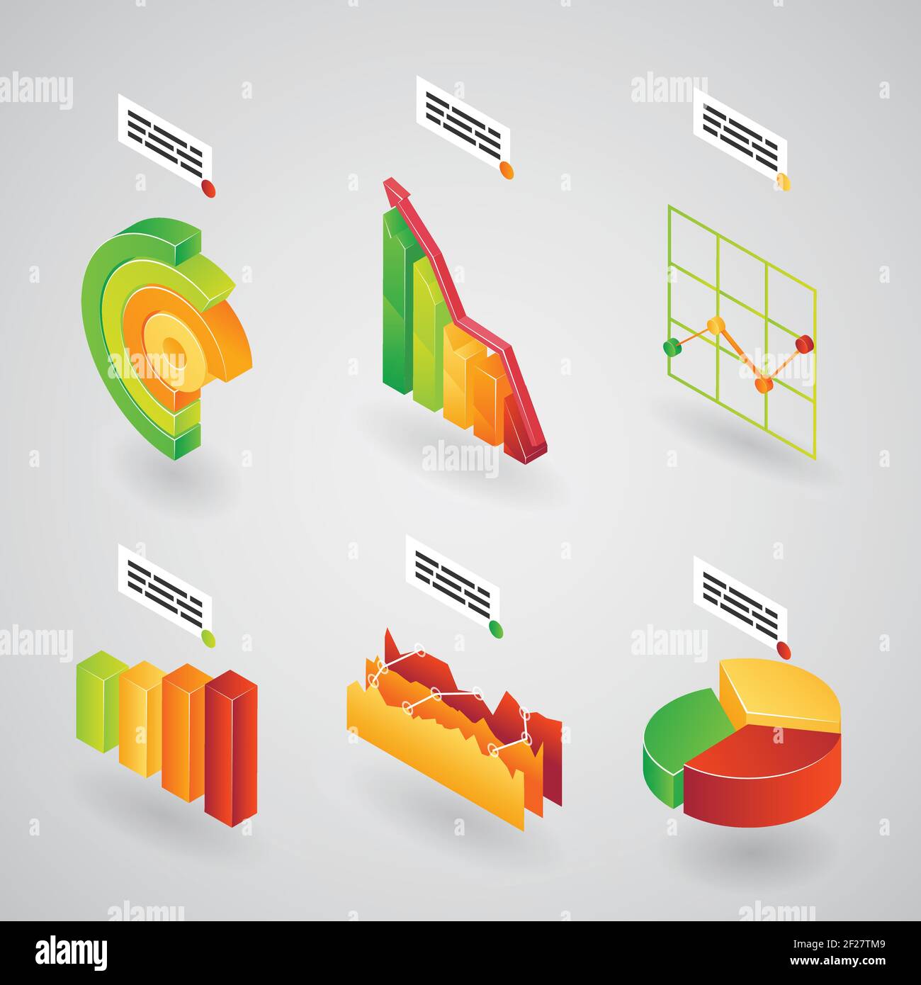 Colorful collection of 3d analytical charts bar graphs and pie graphs ...