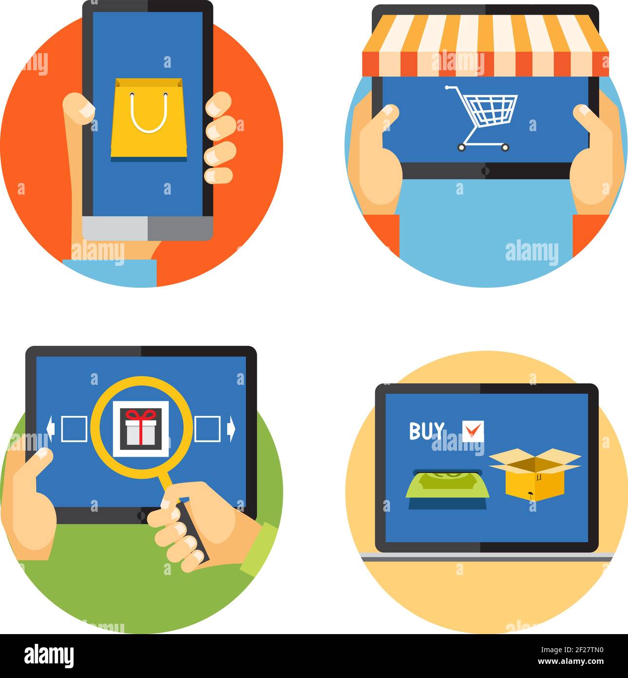 vector illustration internet shopping icons in flat style: search, pay ...