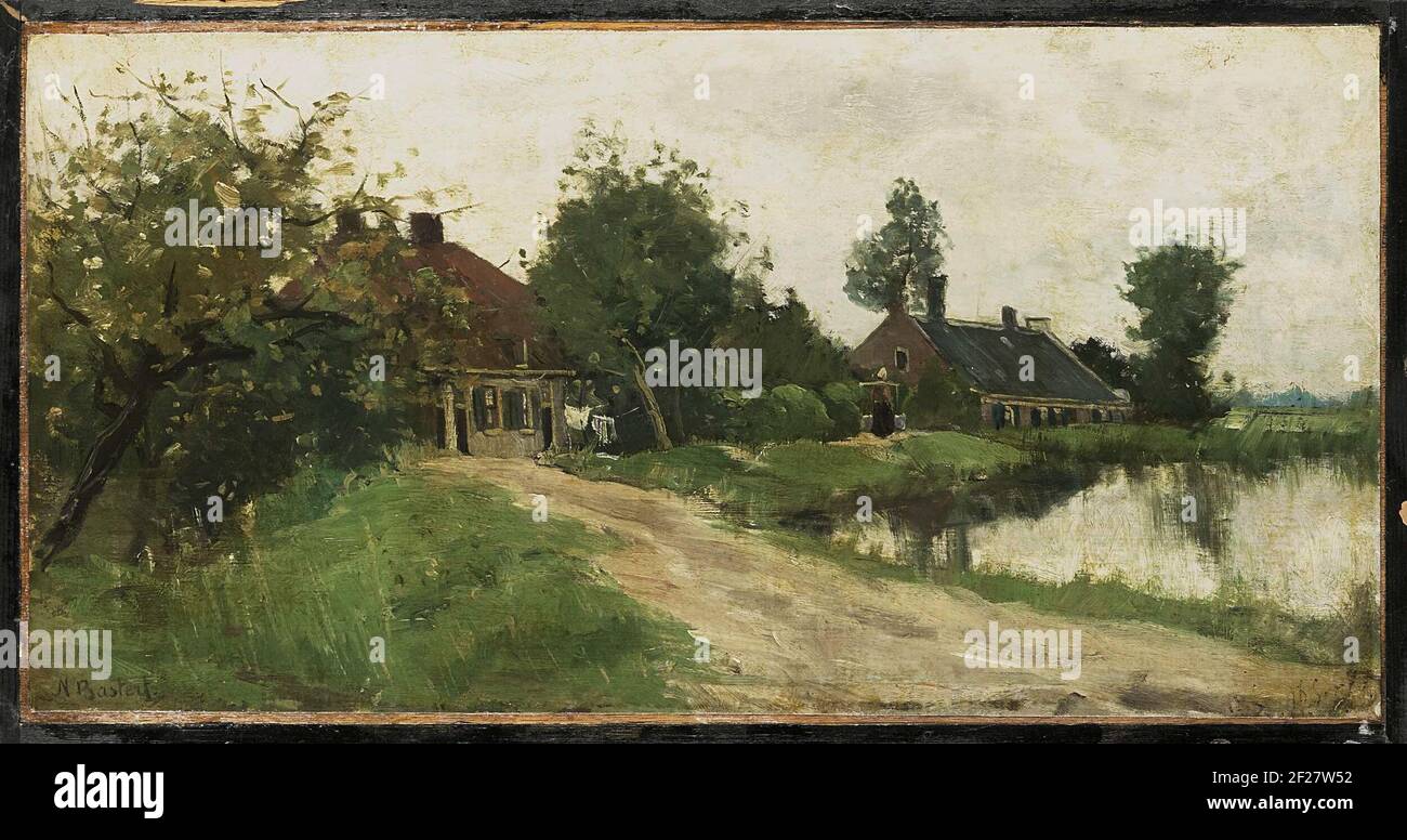 Near Breukelen on the Vecht.River landscape at Breukelen. Single ...