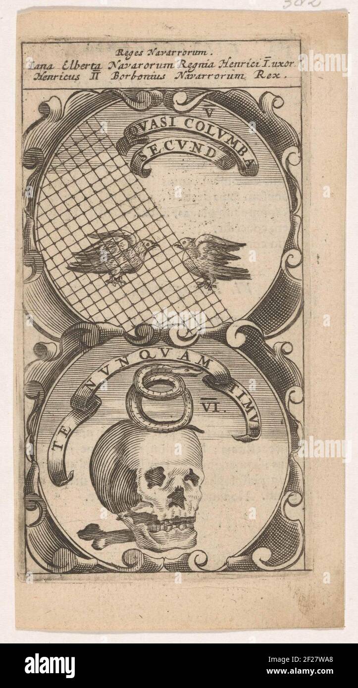 Twee duiven in een net / Schedel met slang; Quasi Columba Secunda / Te ...